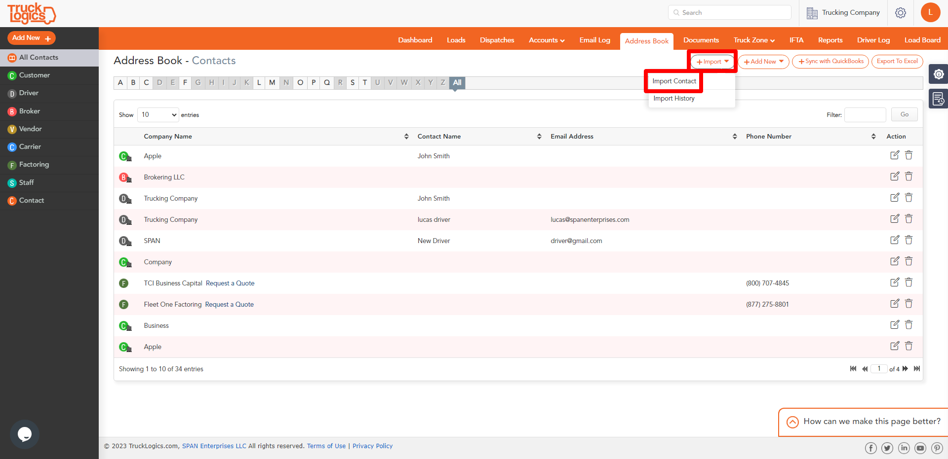 Navigating TruckLogics – Using the New Smart Import Address Book Feature – TruckLogics ...